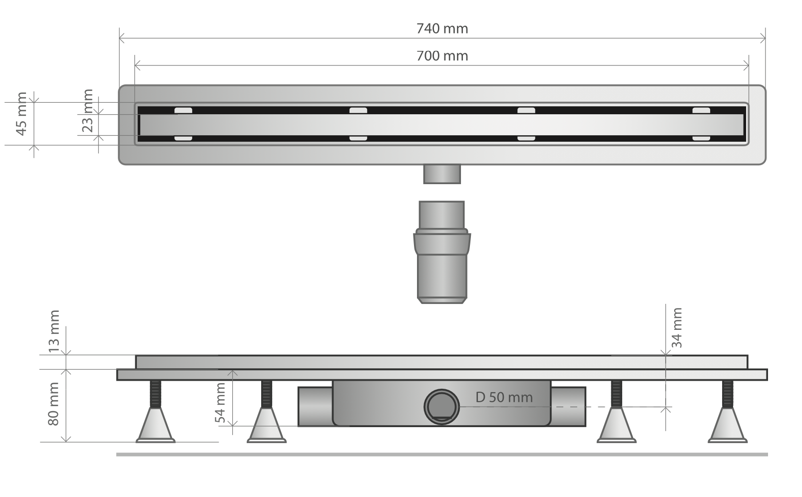 Дренажный канал 70 см, решетка под плитку, гидрозатвор, ABS ...