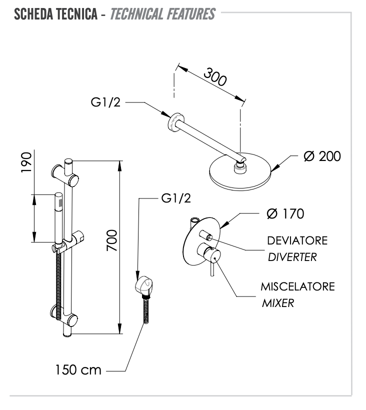Душевая система Remer X Style X09S01OСFP, черный брашированный хром ...